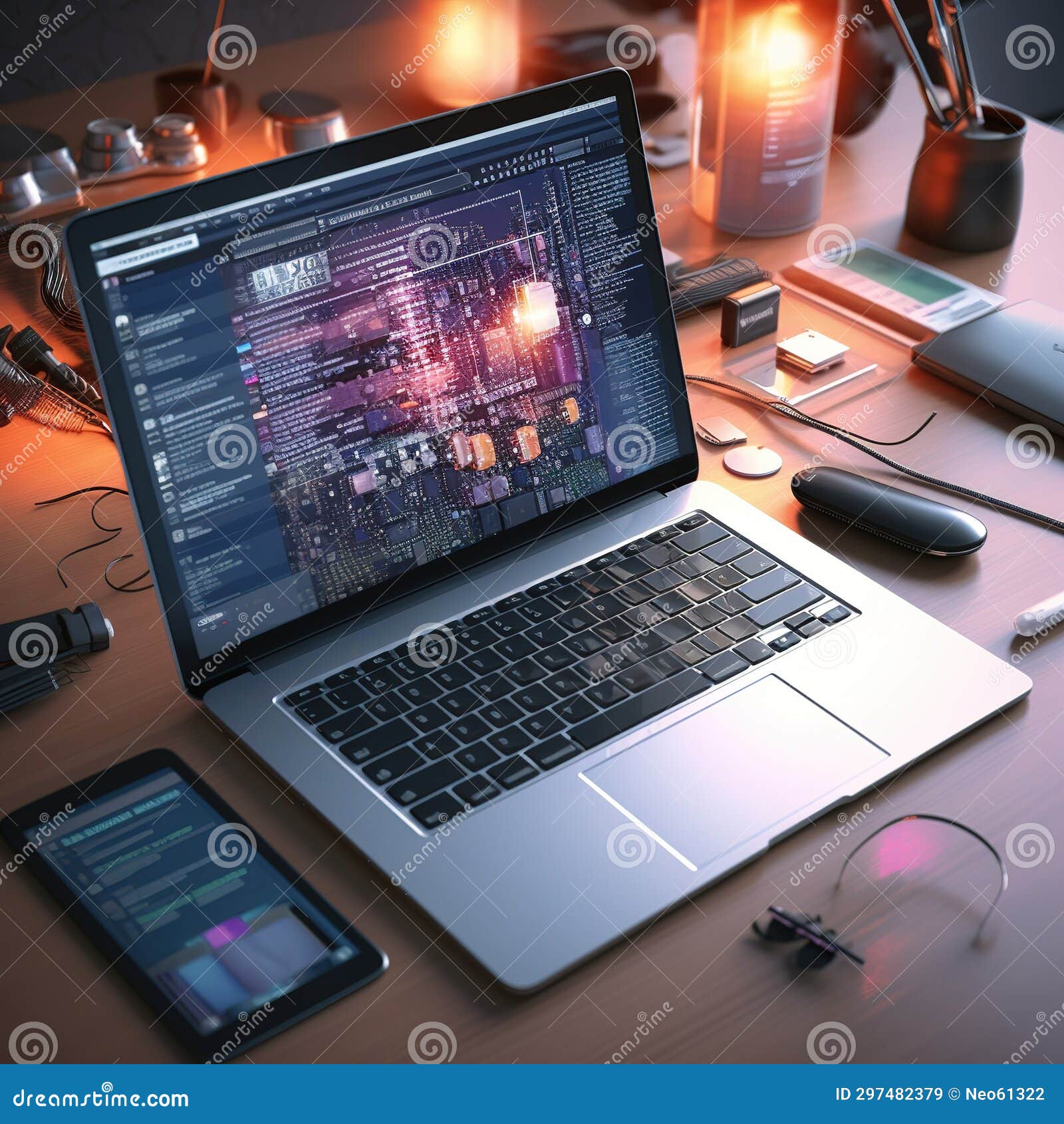 Knolling of Software Developer Tools Laptop in Center Light Background ...