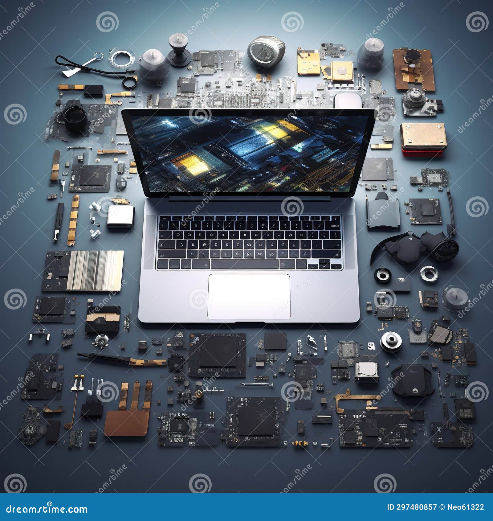 Knolling of Software Developer Tools Laptop in Center Light Background ...