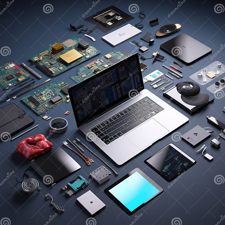 Knolling of Software Developer Tools Laptop in Center Light Background ...