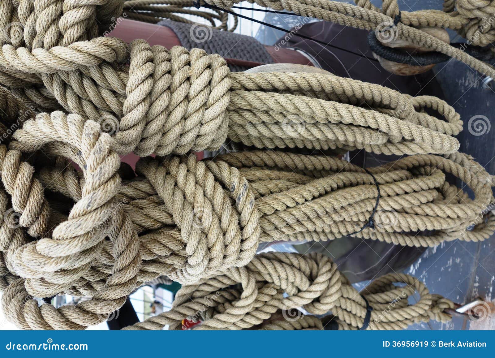 Knots On The Rope. Ropes Attached To Iron Beams. Stock Photography ...