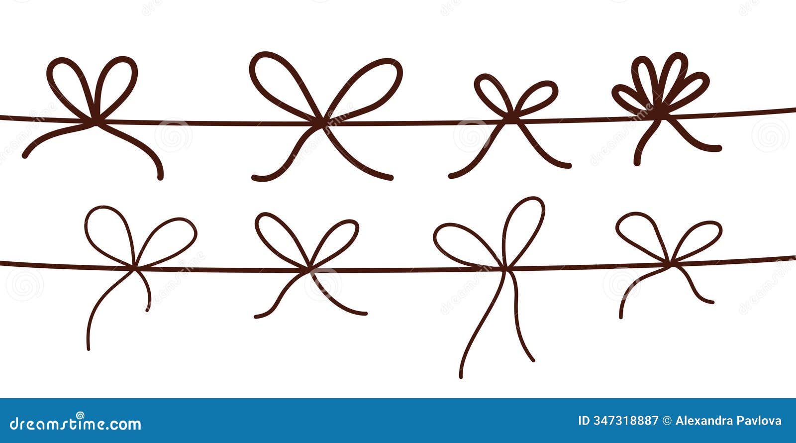Bow Knots Set. Cord, String Tied. Rope, Twine, Thin Thread With Loops ...