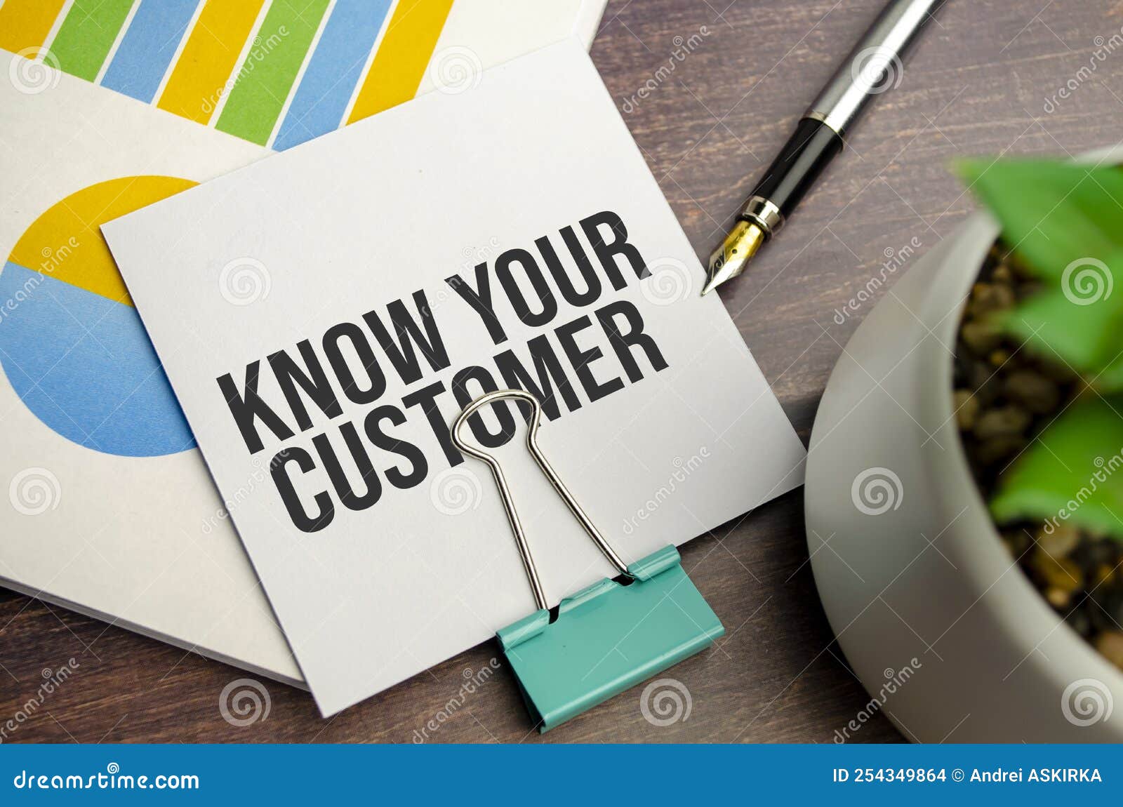 Know Your Customer Words with Charts, Pen and Green Plant Stock Photo ...