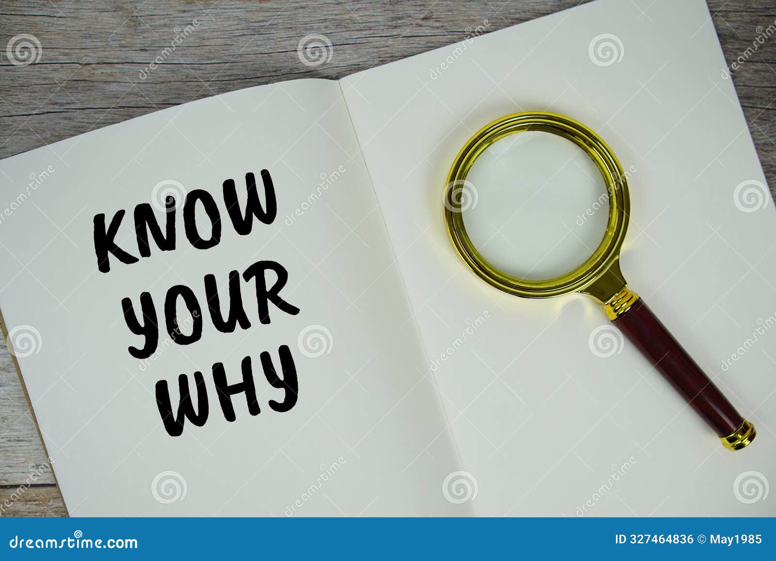 Know Your Why Text Message Written on Note Page with Magnifying Glass Top View on Wooden ...