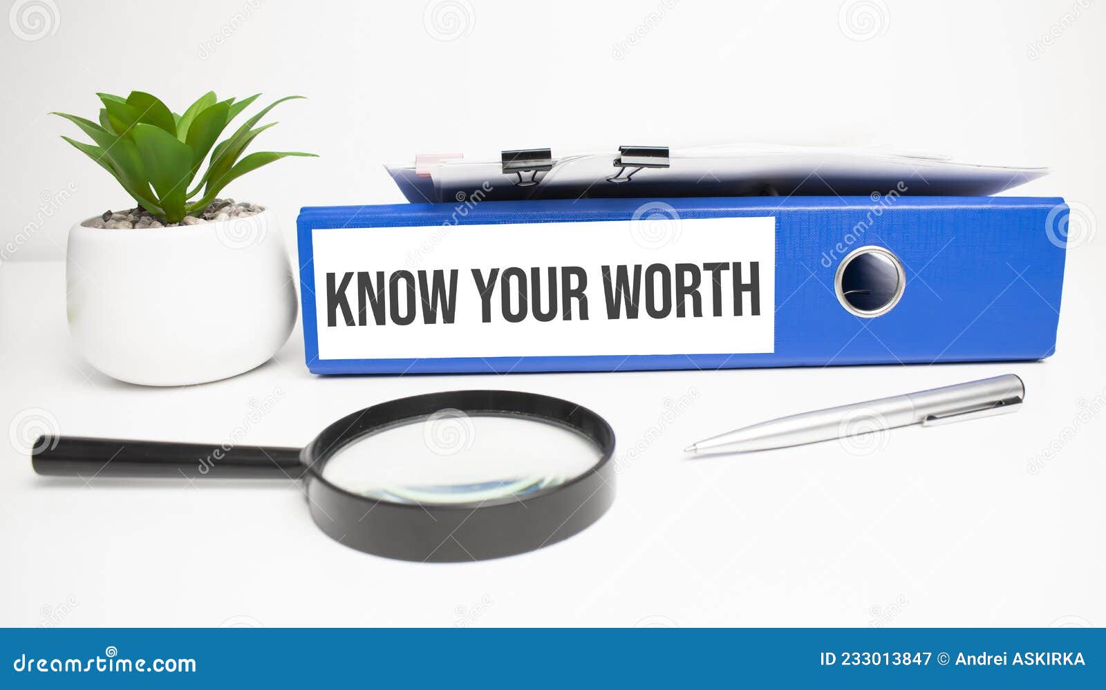 Know Your Worth Words on Labels with Document Binders Stock Image ...
