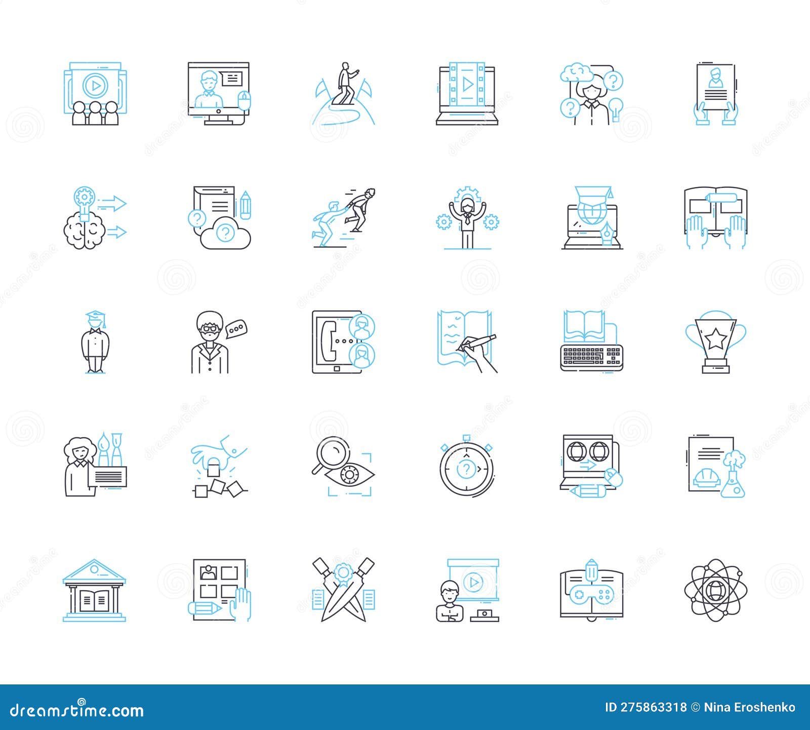 Knowledge Acquisition Linear Icons Set. Learning, Cognition, Education ...