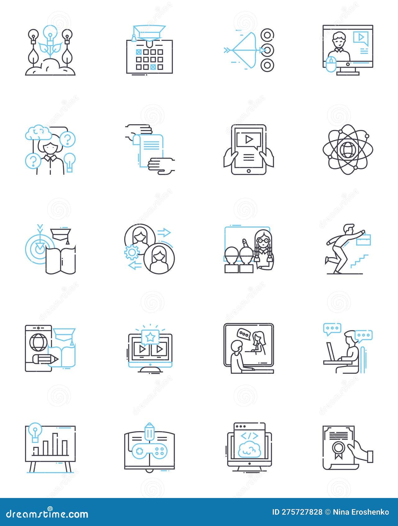 Knowledge Acquisition Linear Icons Set. Learning, Comprehension ...