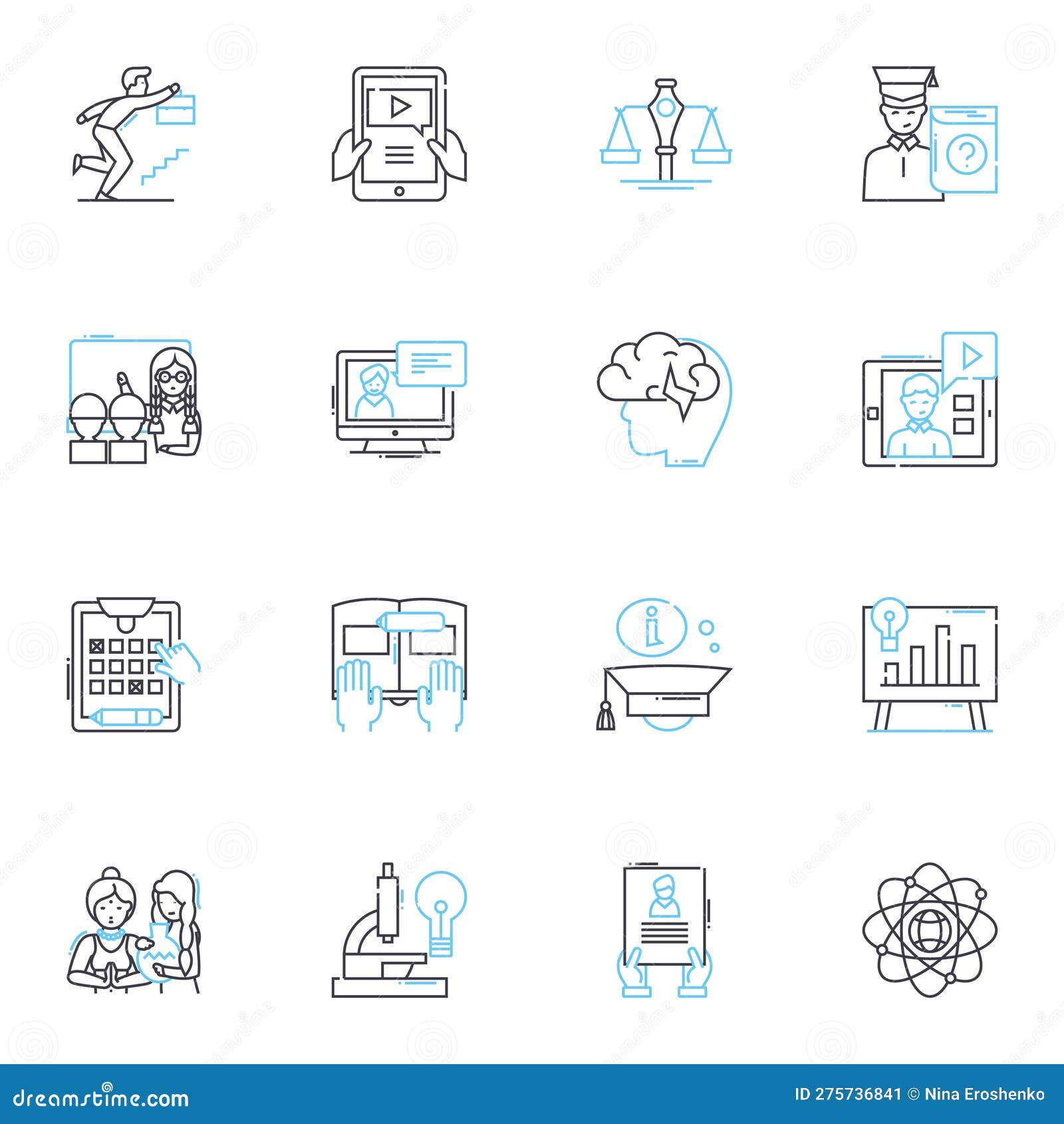 Knowledge Acquisition Linear Icons Set. Learning, Comprehension ...