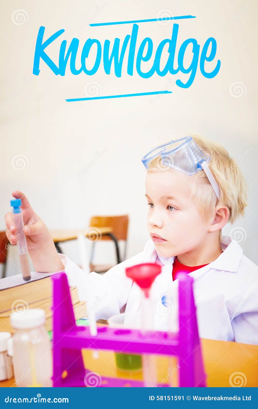 Knowledge Against Cute Pupil Dressed Up As Scientist in Classroom Stock ...