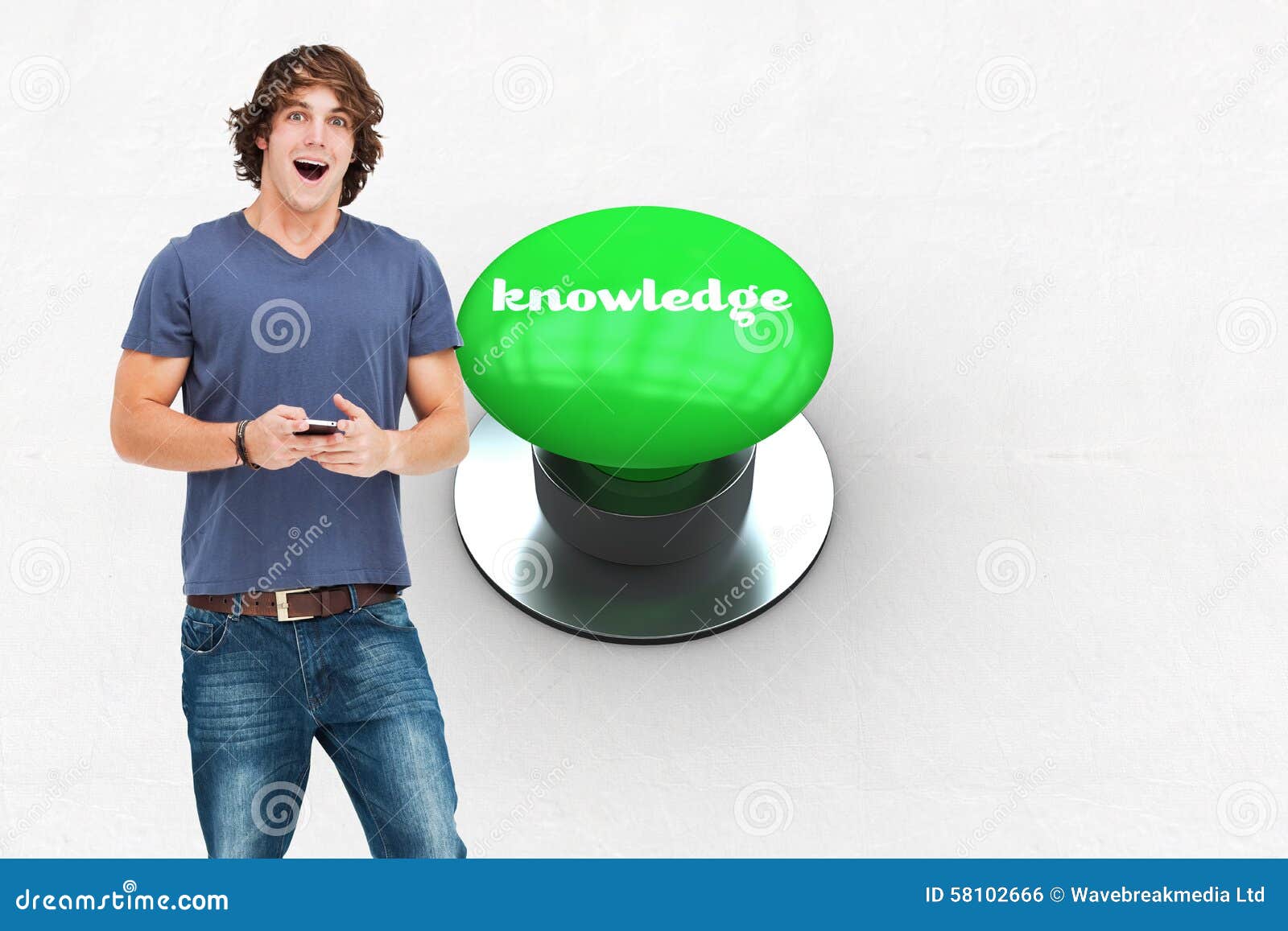 Knowledge Against Digitally Generated Green Push Button Stock Photo ...