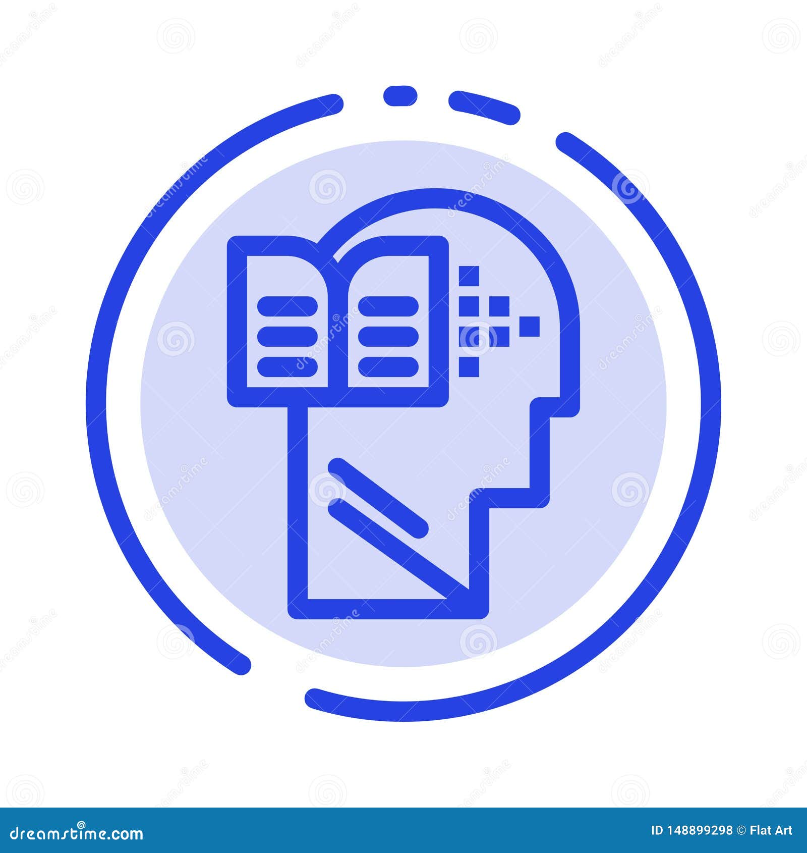 Knowledge, Book, Head, Mind Blue Dotted Line Line Icon Stock Vector ...