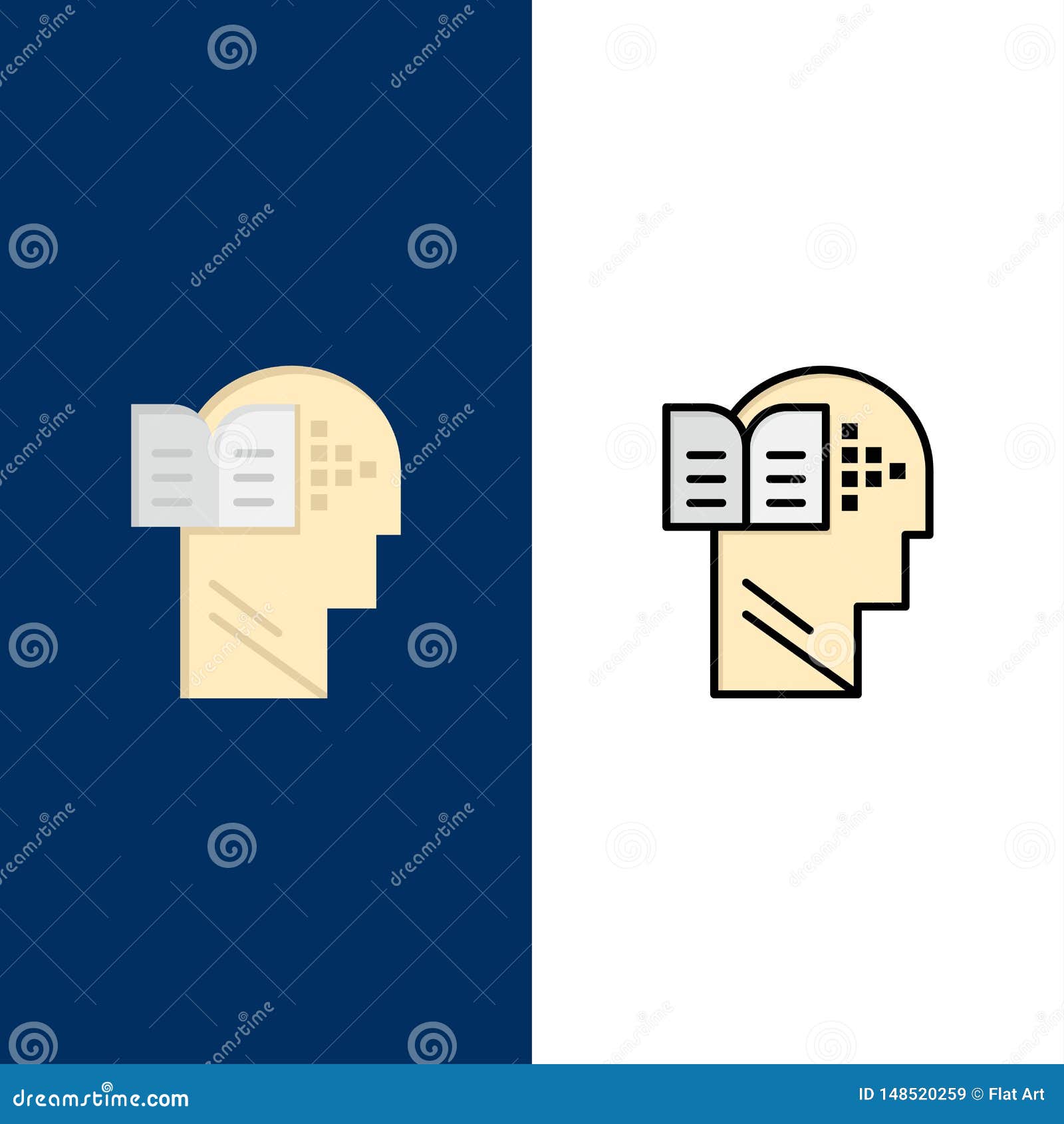 Knowledge, Book, Head, Mind Icons. Flat and Line Filled Icon Set Vector ...