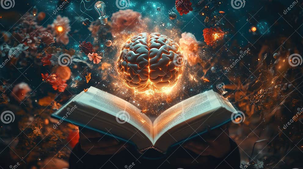 Knowledge Bridge: Hovering Brain Over an Open Book, Emphasizing How Teaching, Reading, Learning ...