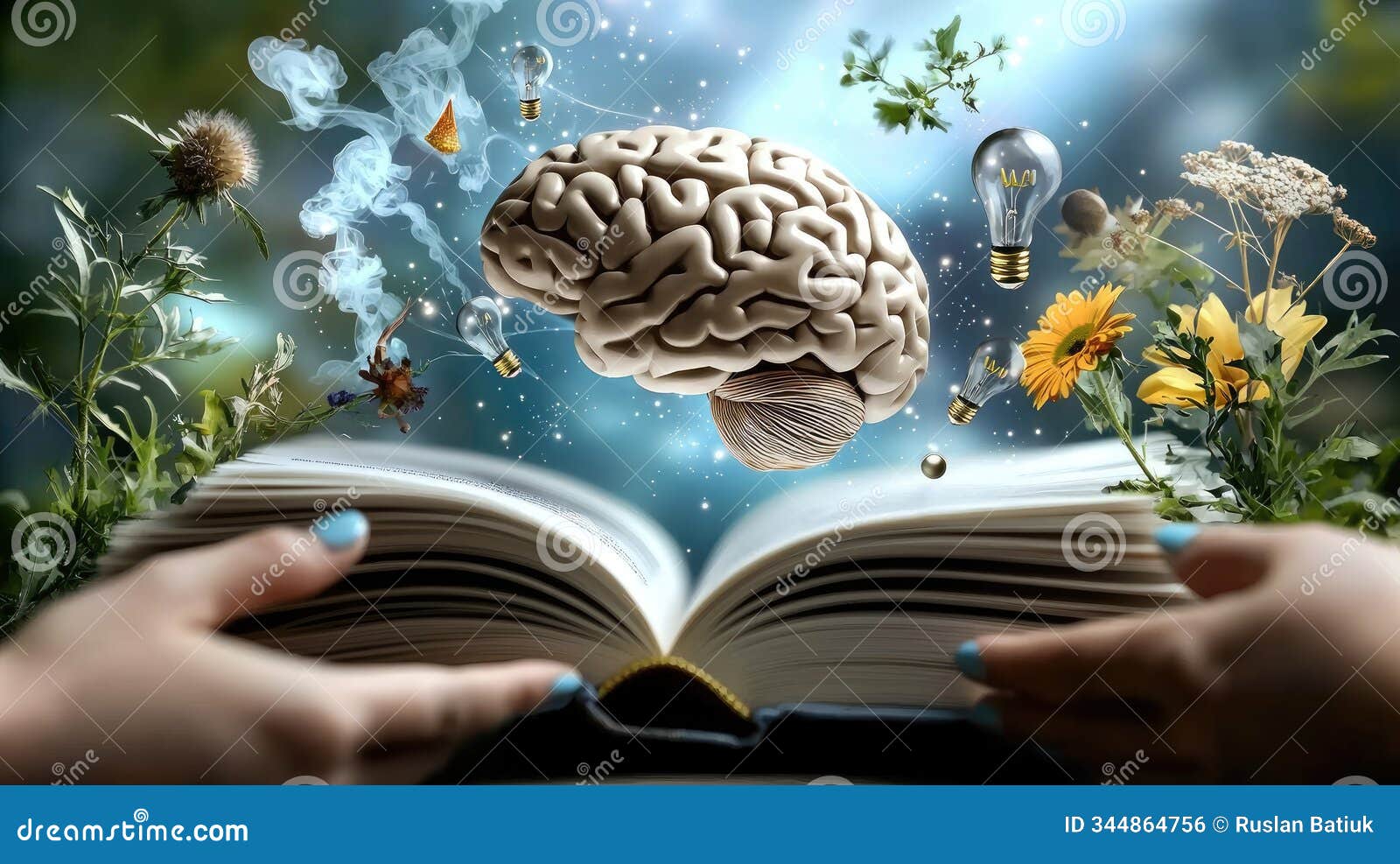 Knowledge Bridge: Hovering Brain Over an Open Book, Emphasizing How Teaching, Reading, Learning ...