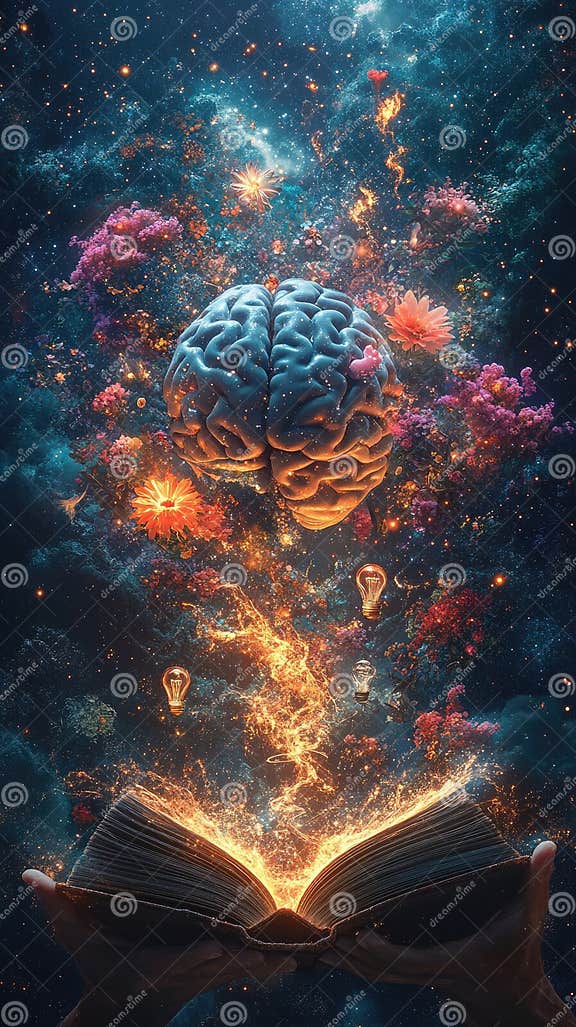 Knowledge Bridge: Hovering Brain Over an Open Book, Emphasizing How Teaching, Reading, Learning ...