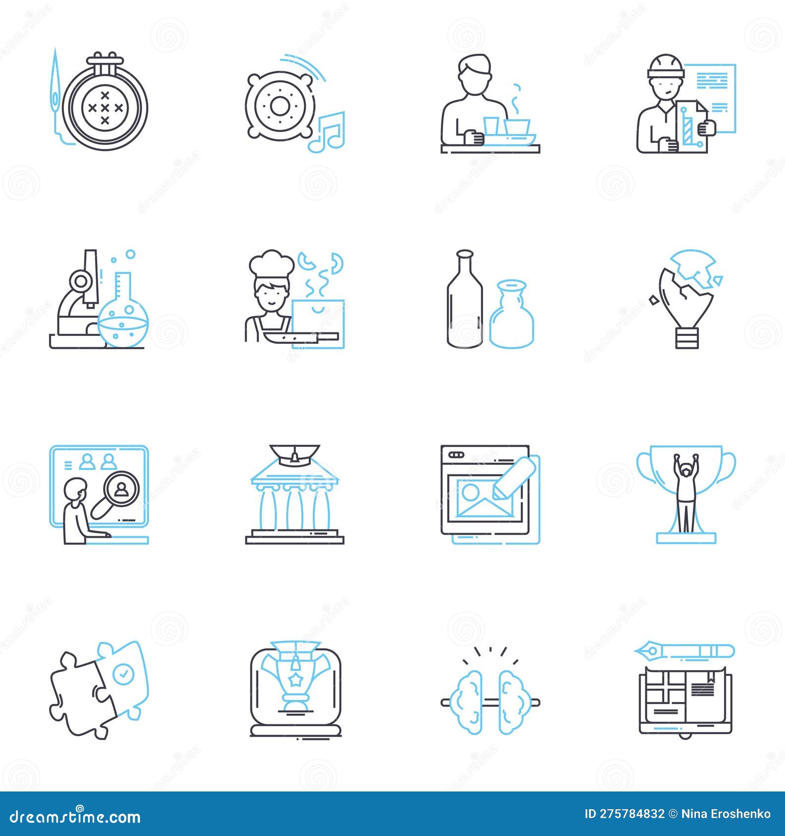 Knowledge Building Linear Icons Set. Collaboration, Research, Learning ...