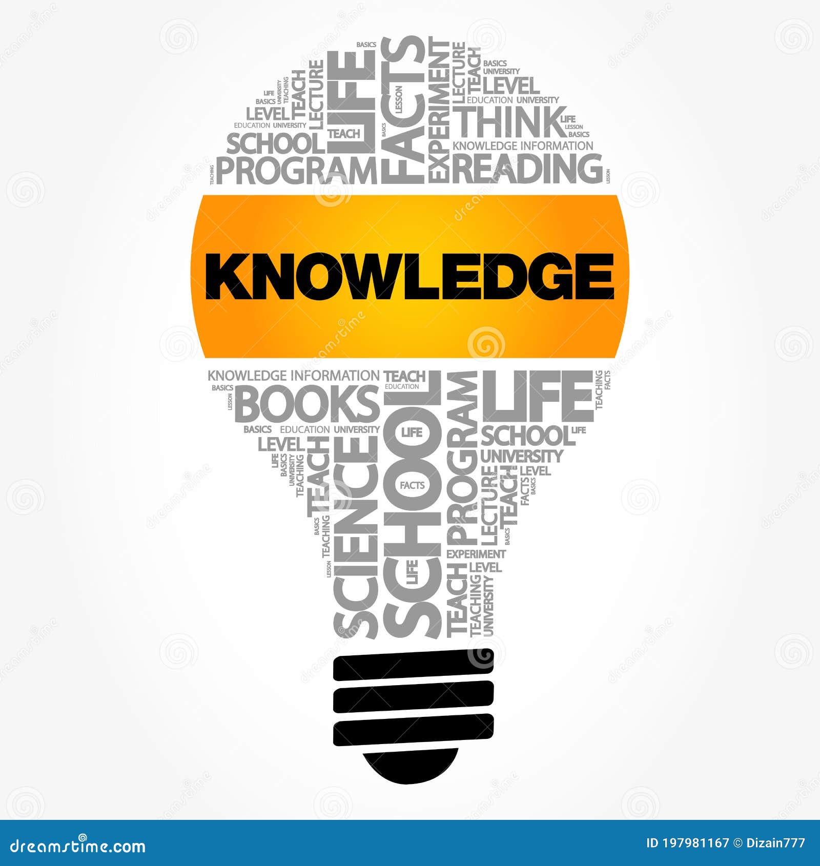 KNOWLEDGE bulb word cloud stock illustration. Illustration of bulb ...
