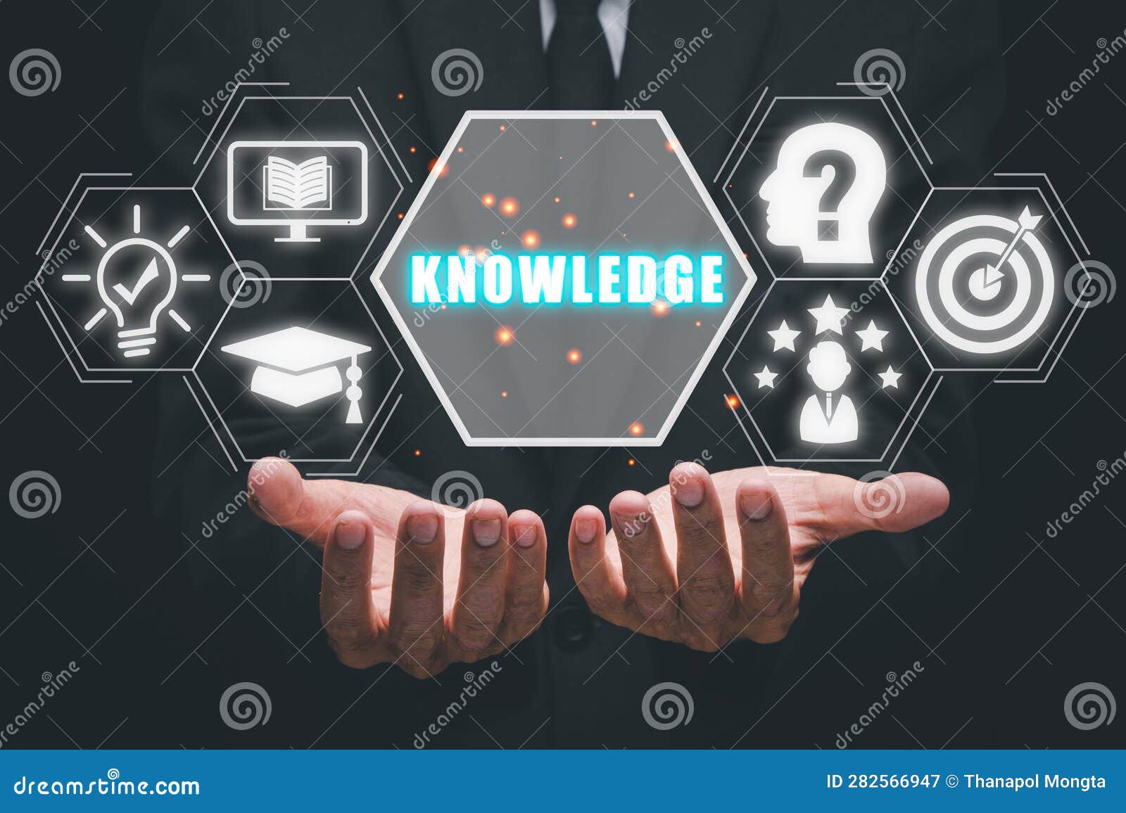 Businessman Hand Holding Knowledge Icon on Virtual Screen, Business ...