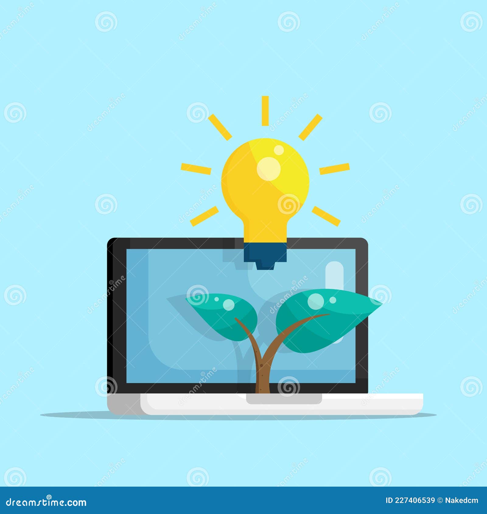 Knowledge Concept Light Bulb and Tree Growth from Laptop Stock Vector ...