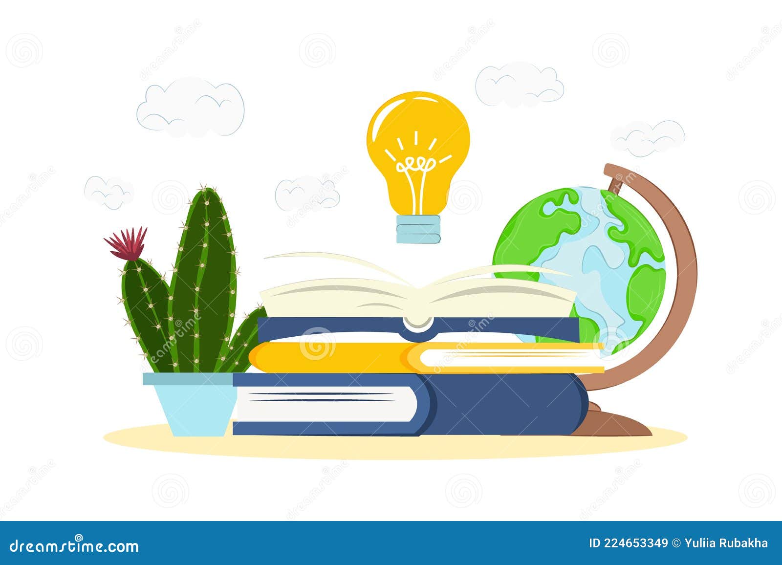 Knowledge Concept. Open Book with a Light Bulb Stock Vector ...