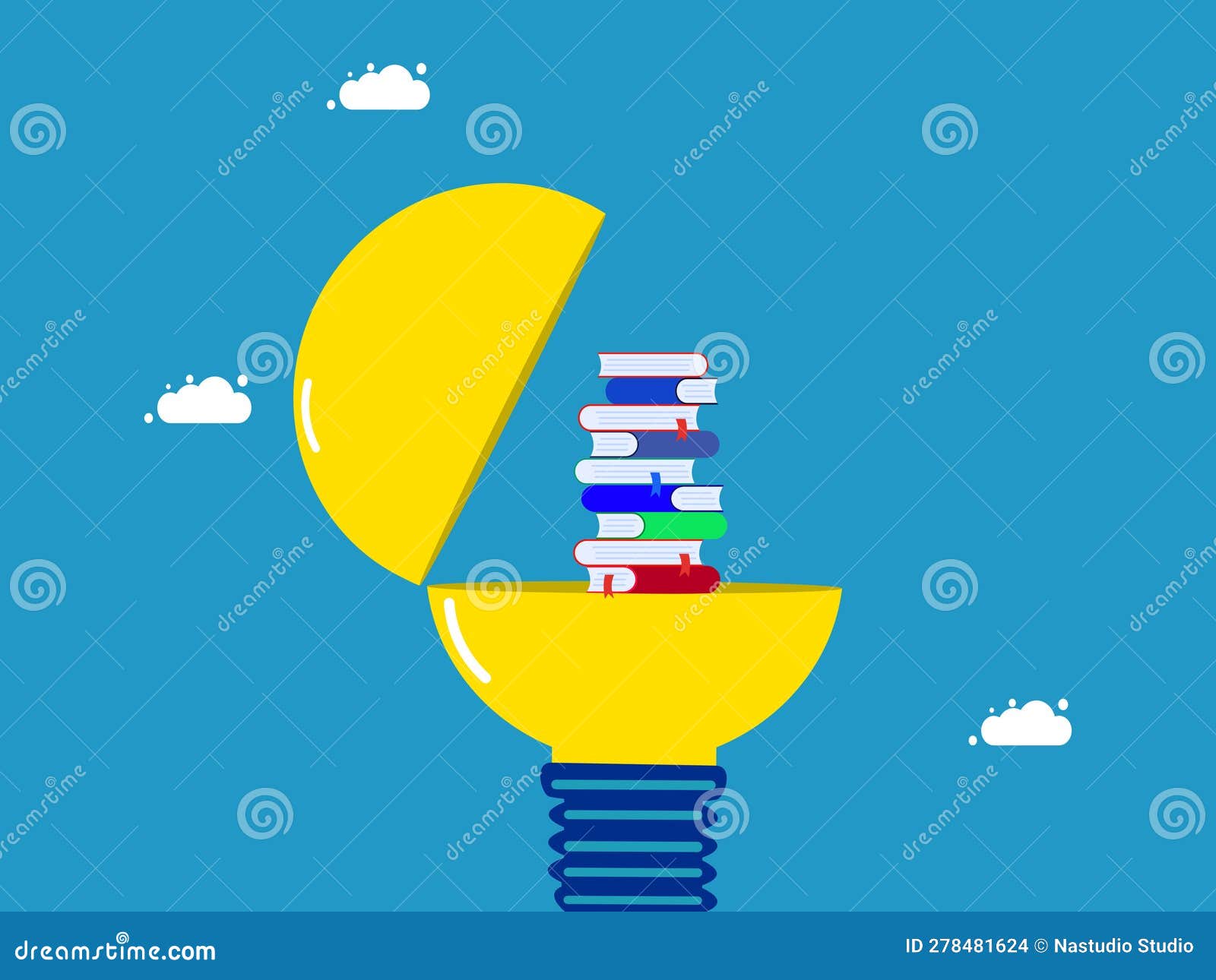 Knowledge and Creativity. a Pile of Books in a Light Bulb Idea Stock ...