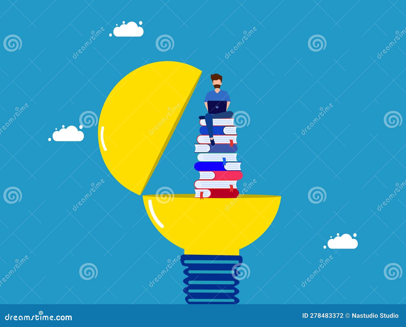 Knowledge and Creativity in Problem Solving. Man Working with Laptop ...