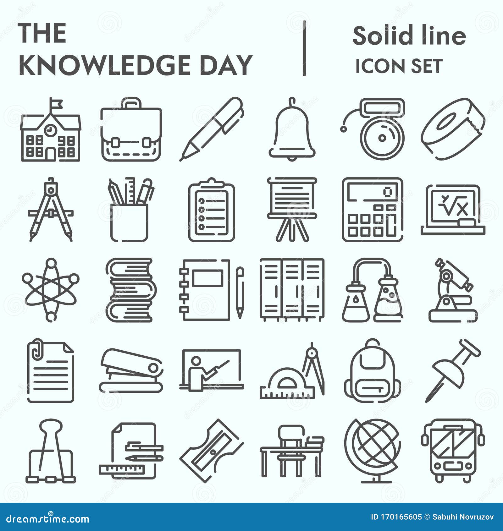 Knowledge Day Line Icon Set, School Set Symbols Collection, Vector ...