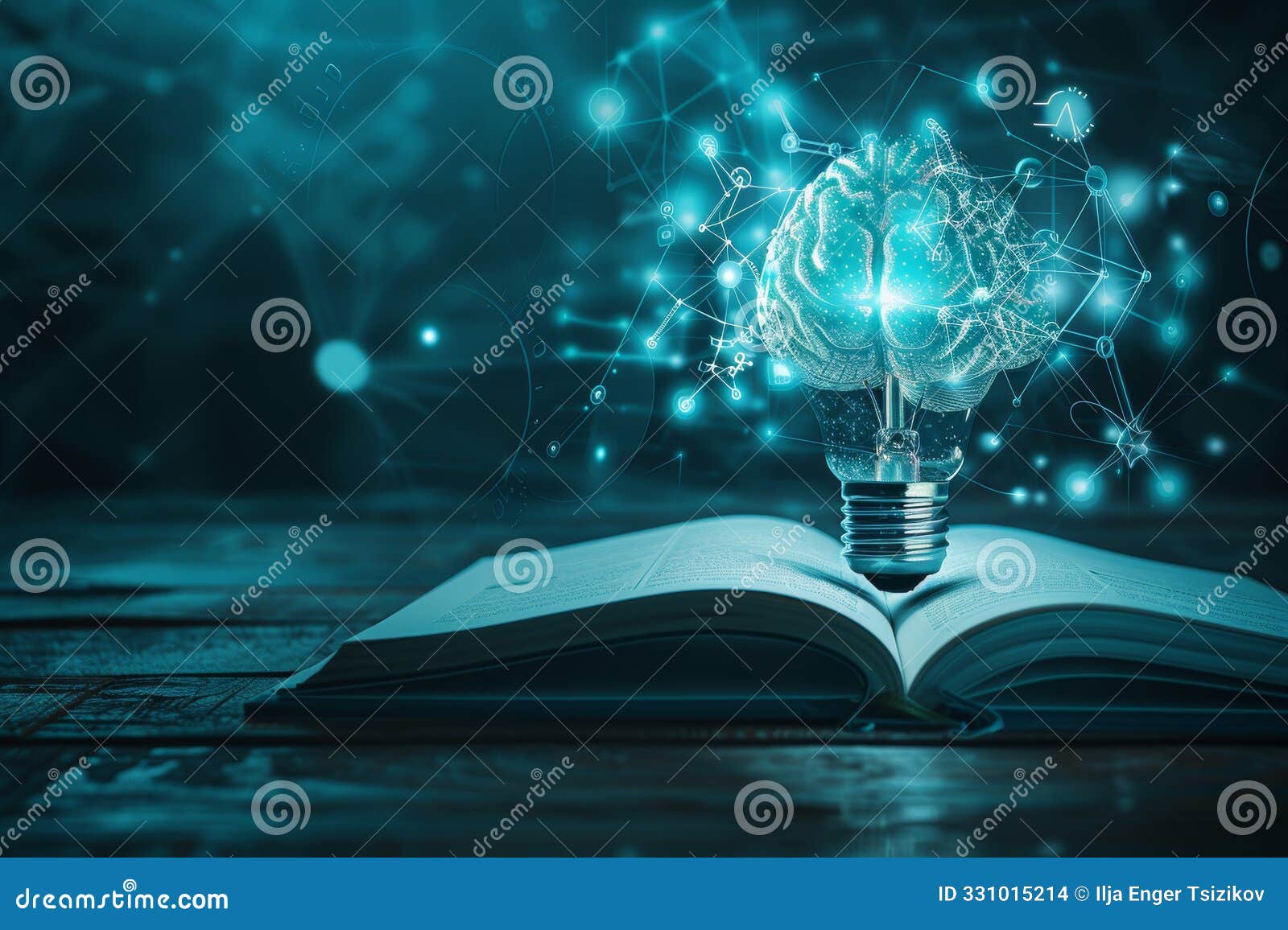 Knowledge Discovery Concept Brain Glowing from Open Book, Embodied by ...