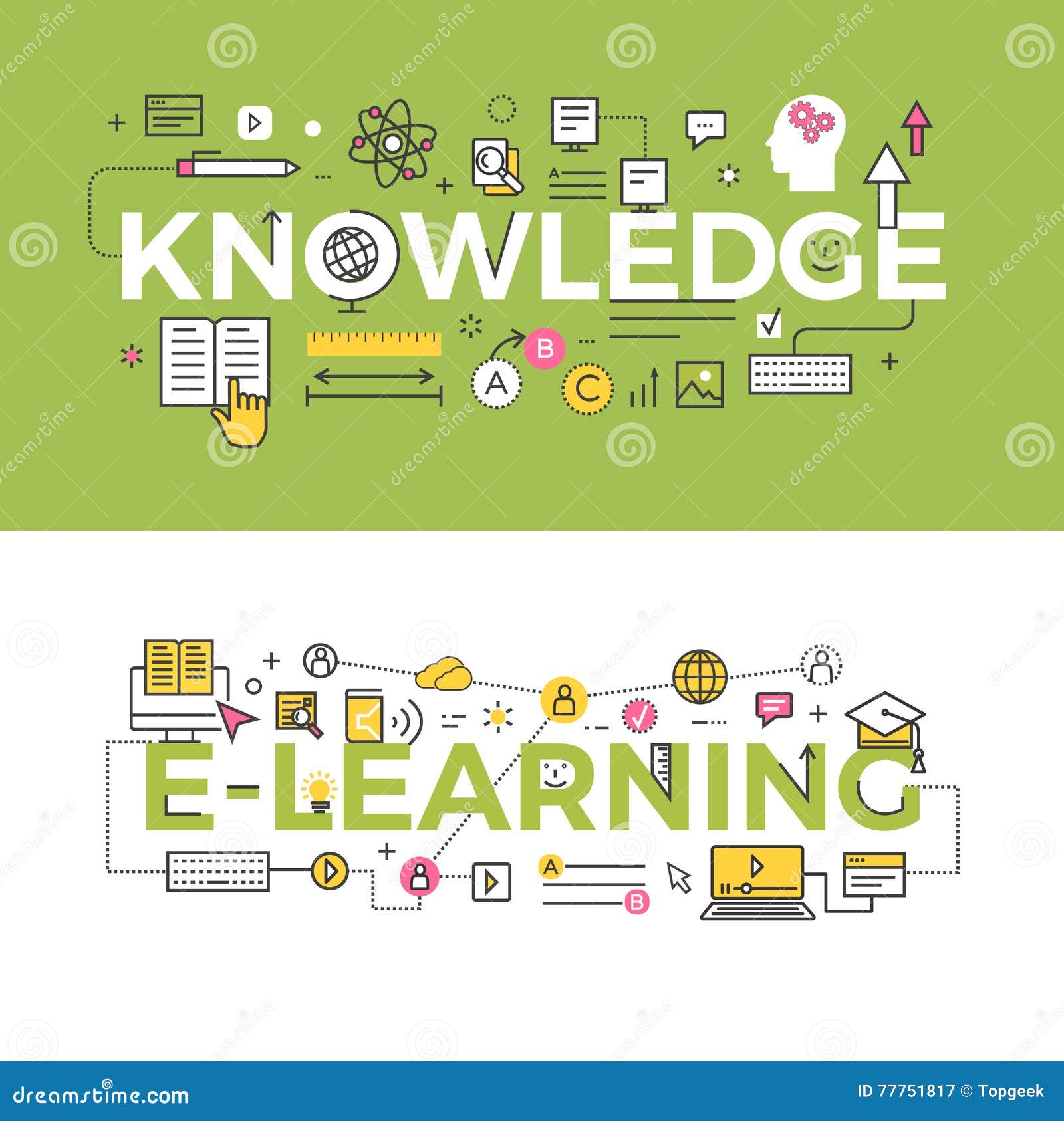 Knowledge and E-Learning Concept Vector Banners. Stock Vector ...