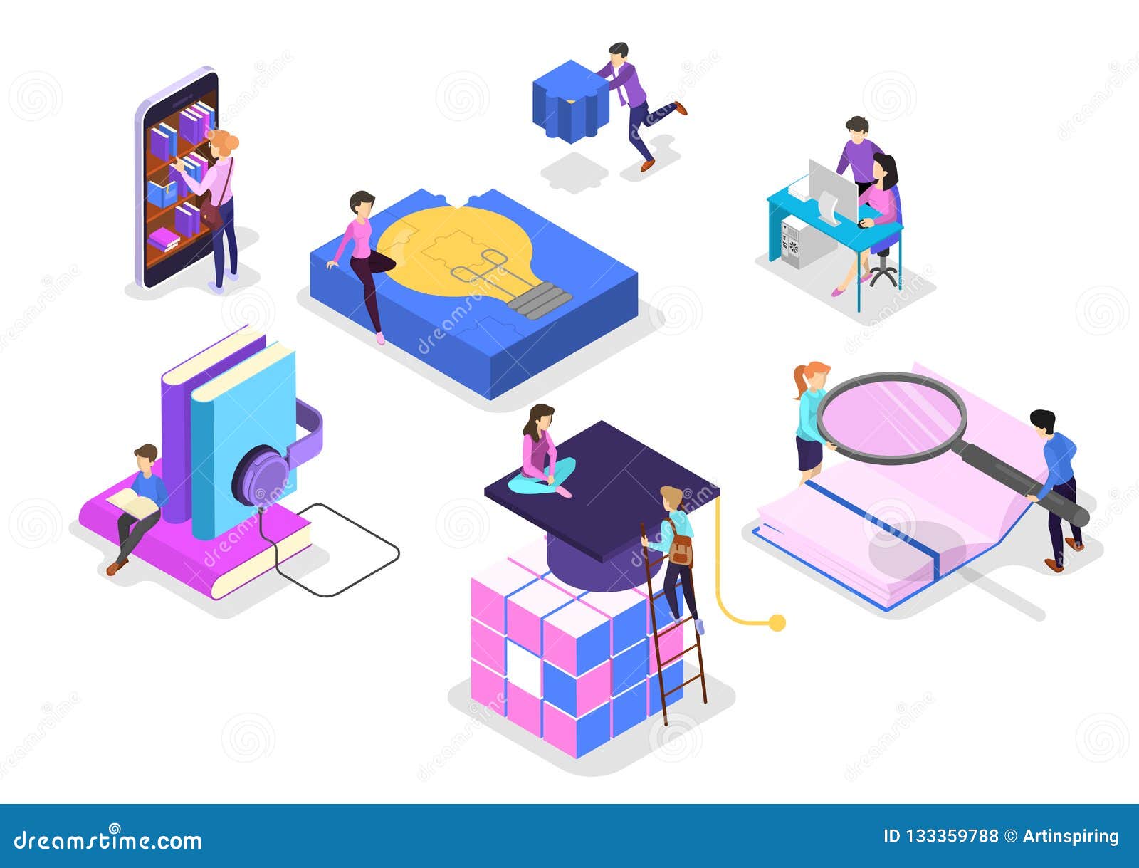 Knowledge and Education Concept. People Learning Online Stock Vector ...
