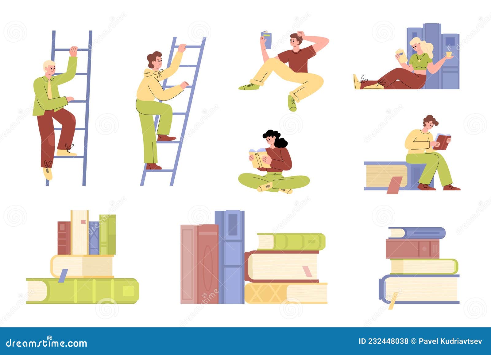 Knowledge Educational Ladder Metaphor Set in Flat Vector Illustration ...