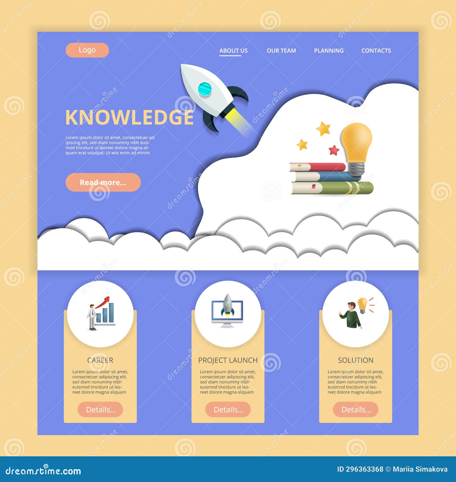 Knowledge Flat Landing Page Website Template. Career, Project Launch ...