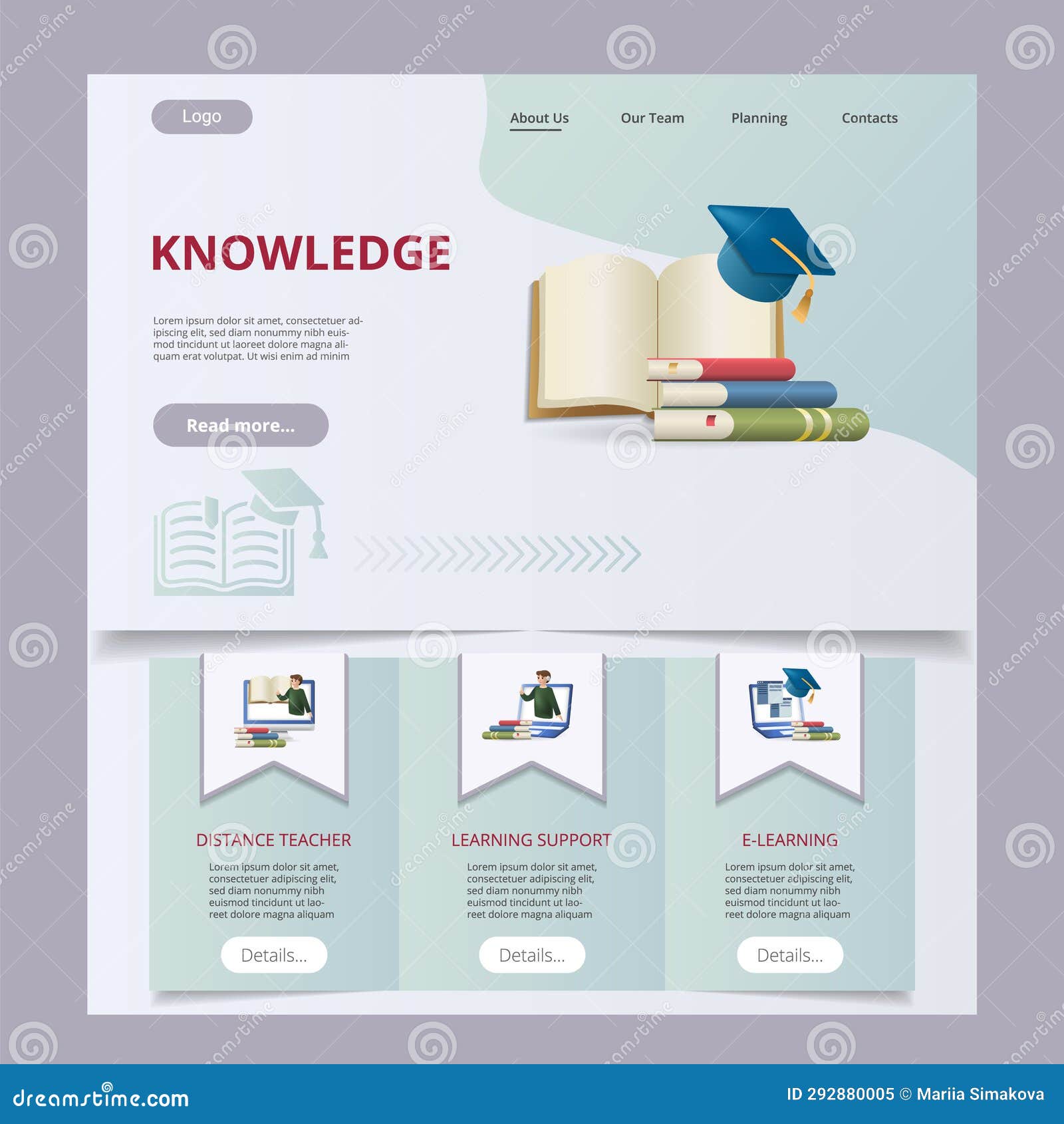 Knowledge Flat Landing Page Website Template. Distance Teacher ...