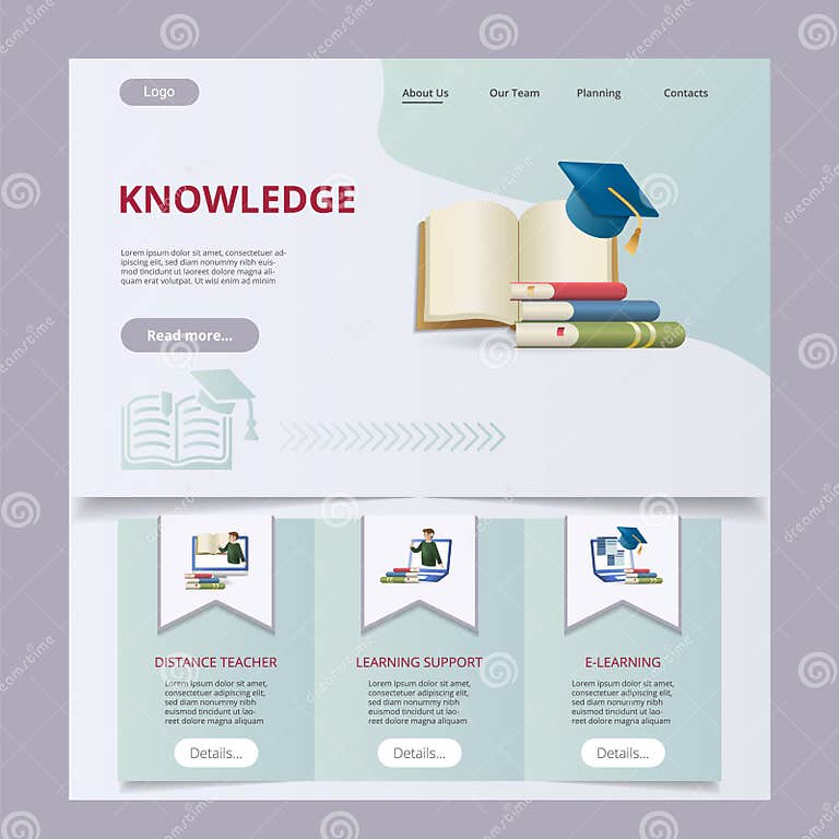 Knowledge Flat Landing Page Website Template. Distance Teacher ...