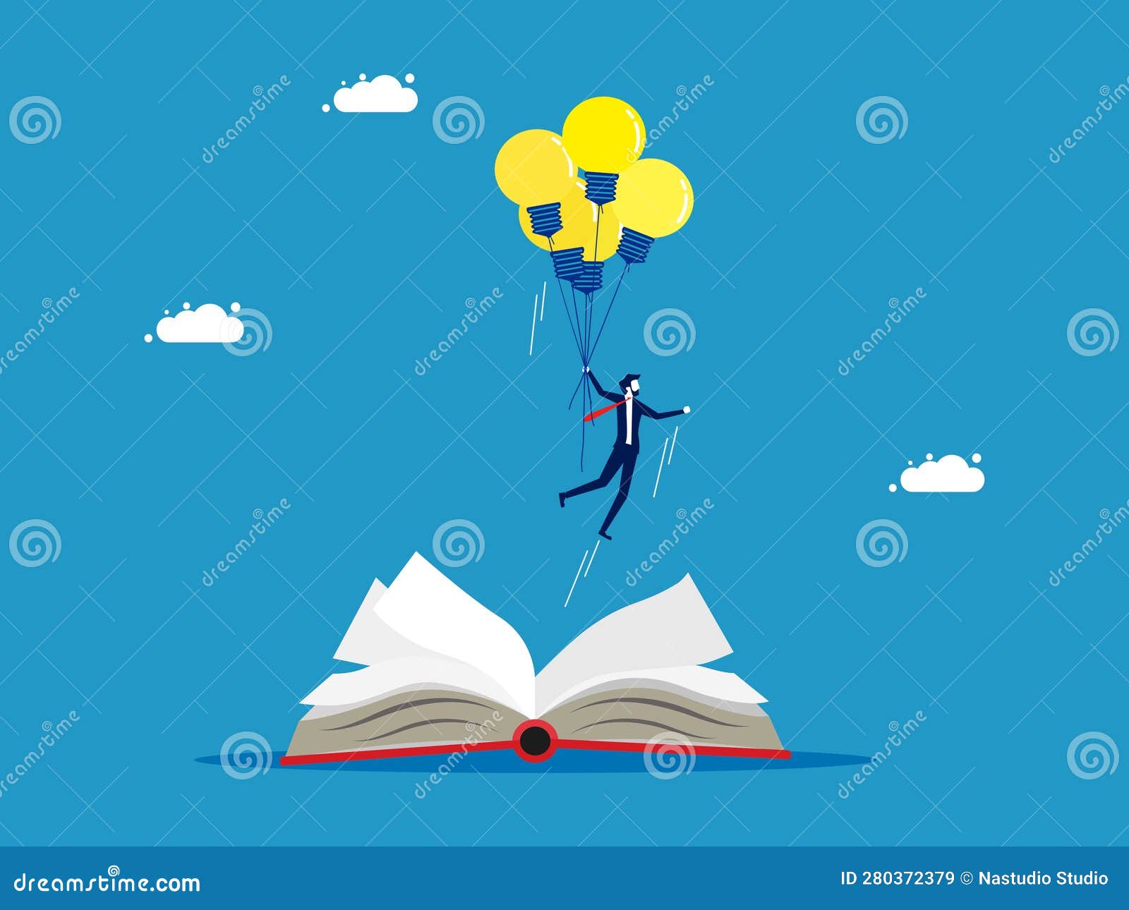 Knowledge and Freedom of Imagination. Businessman Flying with a Light ...