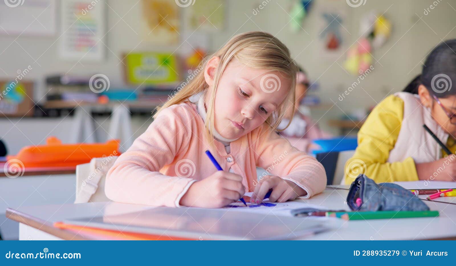 Knowledge, Girl and Students in a Classroom, Writing and Education with ...