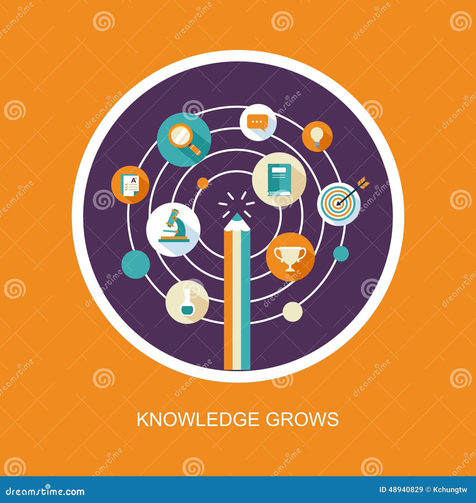 Knowledge Grows Concept in Falt Design Stock Vector - Illustration of ...
