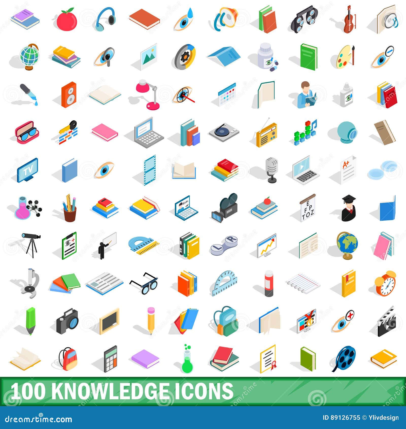 100 Knowledge Icons Set, Isometric 3d Style Stock Vector - Illustration ...