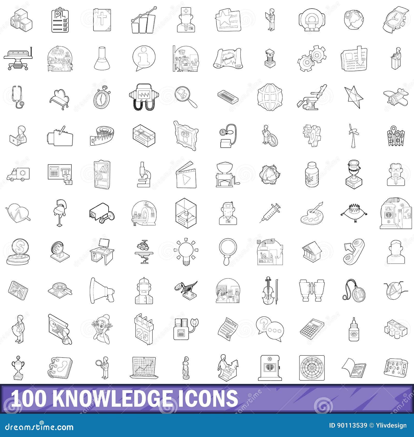 100 Knowledge Icons Set, Outline Style Stock Vector - Illustration of ...