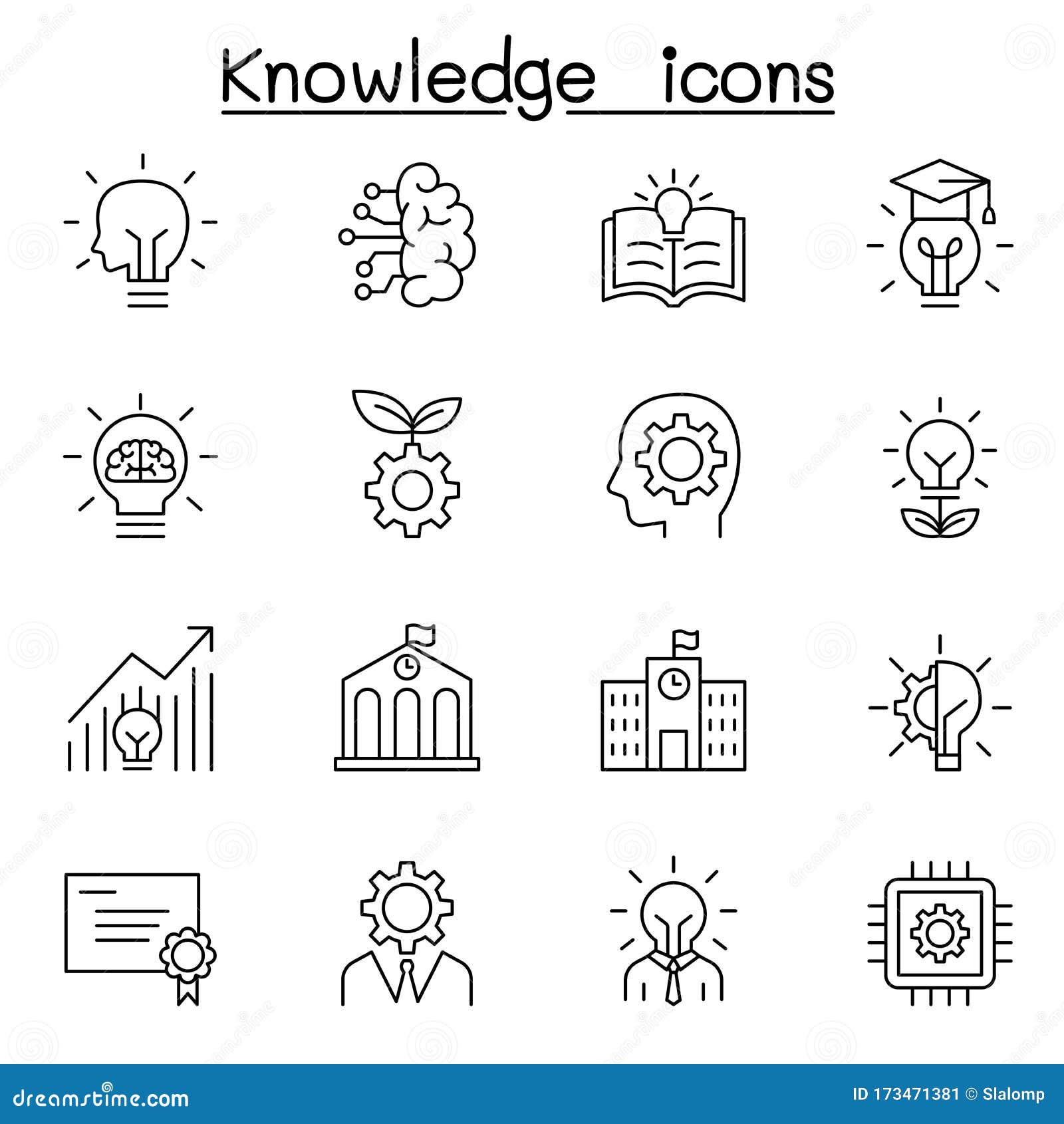 Knowledge Icons Set in Thin Line Style Stock Illustration ...