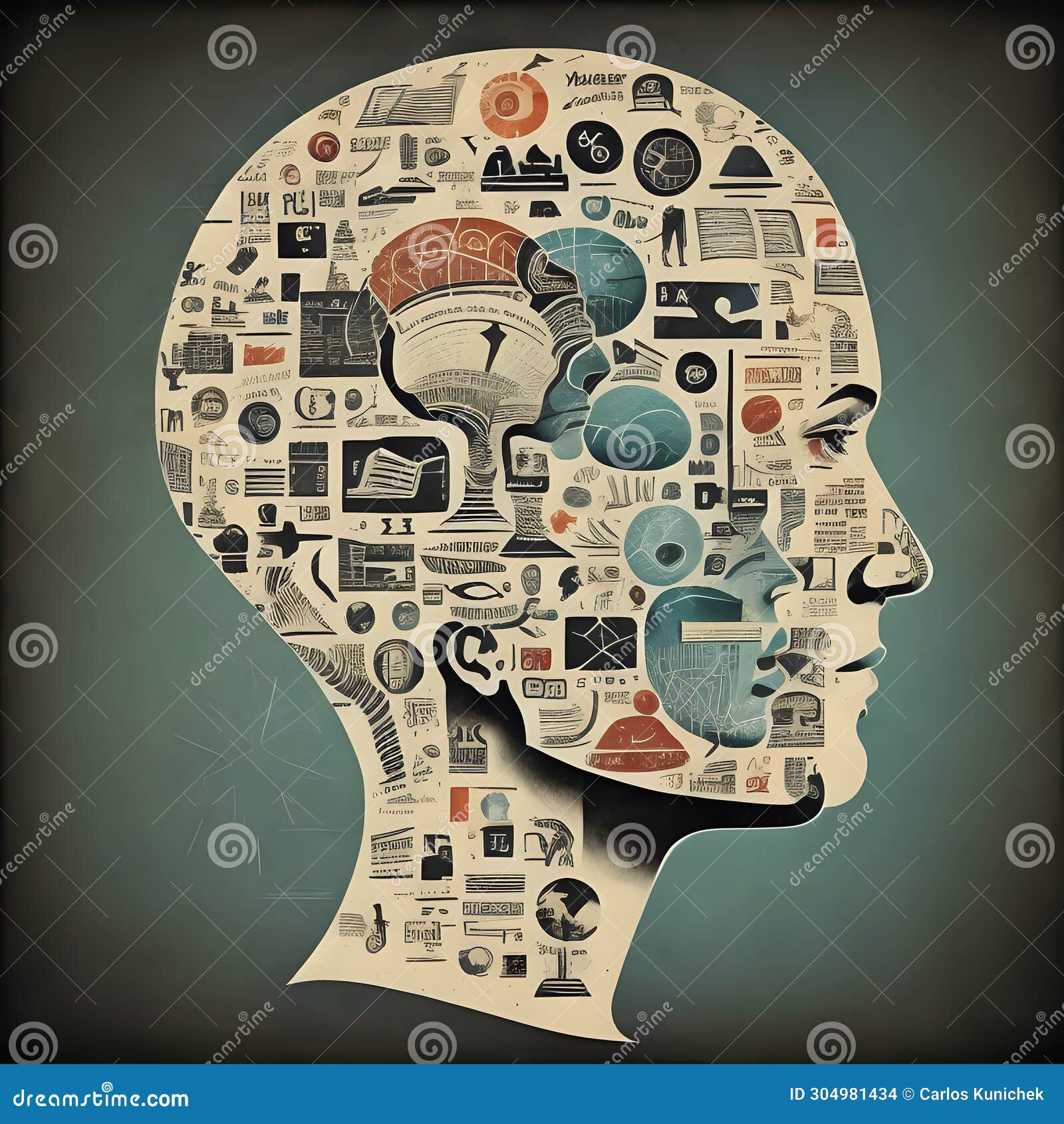 Knowledge and Ideas in the Human Head - Illustration, Education Collage ...