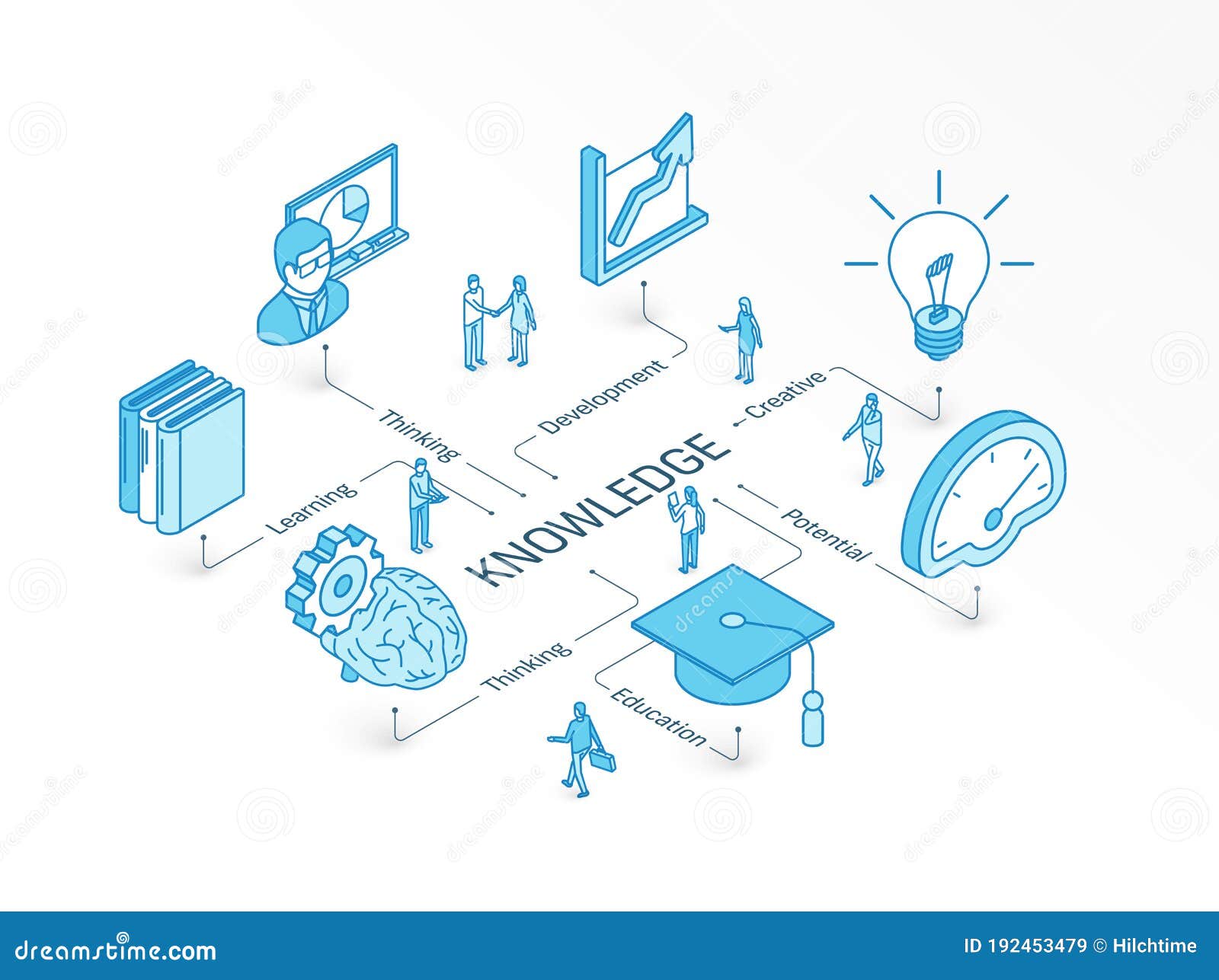 Knowledge Isometric Concept. Connected Line 3d Icons. Integrated ...