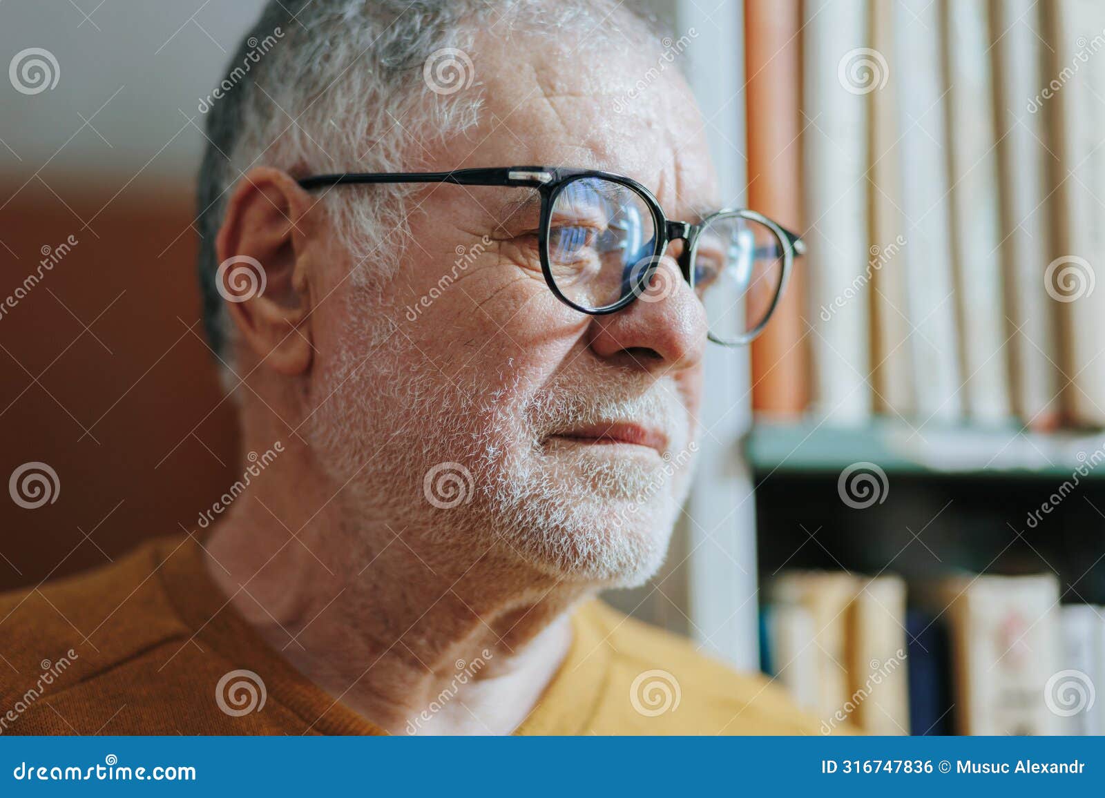 Knowledge Keeper Front View of Senior Man in Library Stock Photo ...