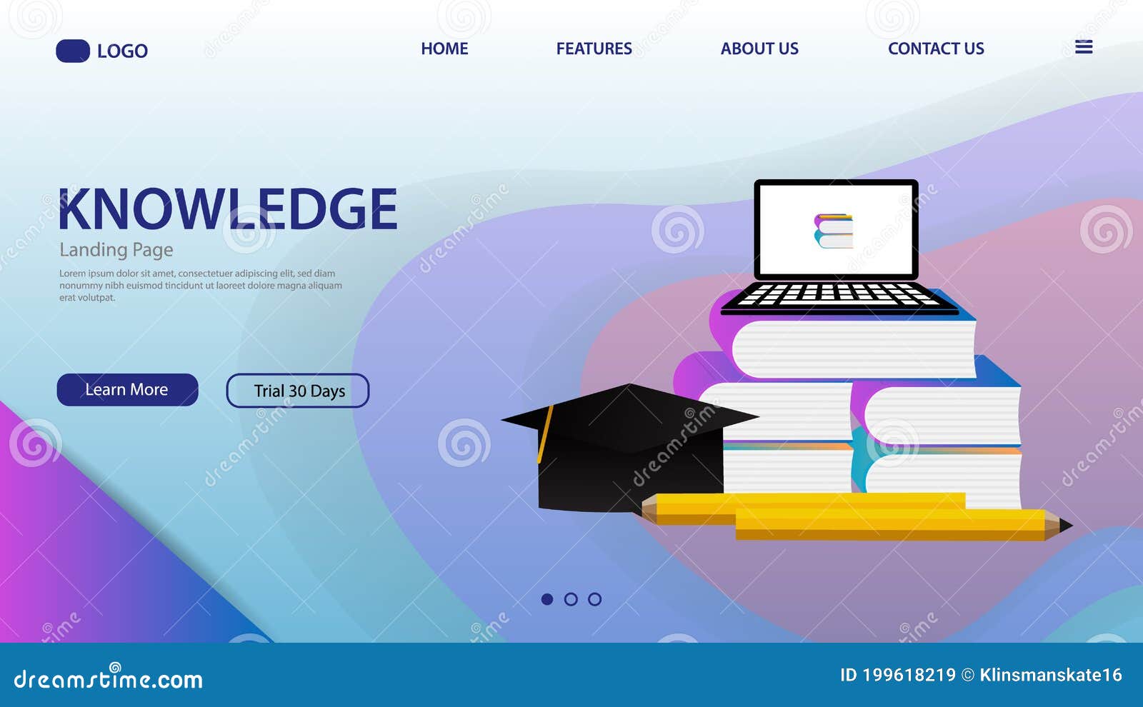 Knowledge Landing Page Design Template for Website and App Stock ...