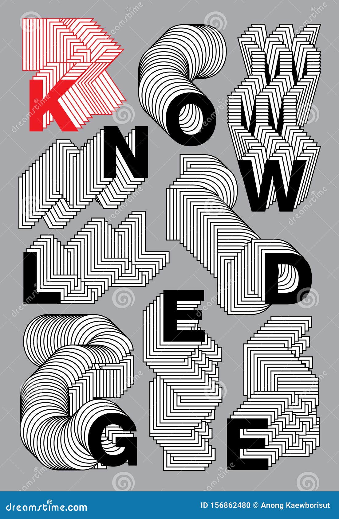 Knowledge, Layered Alphabet Stock Vector - Illustration of monochrome ...