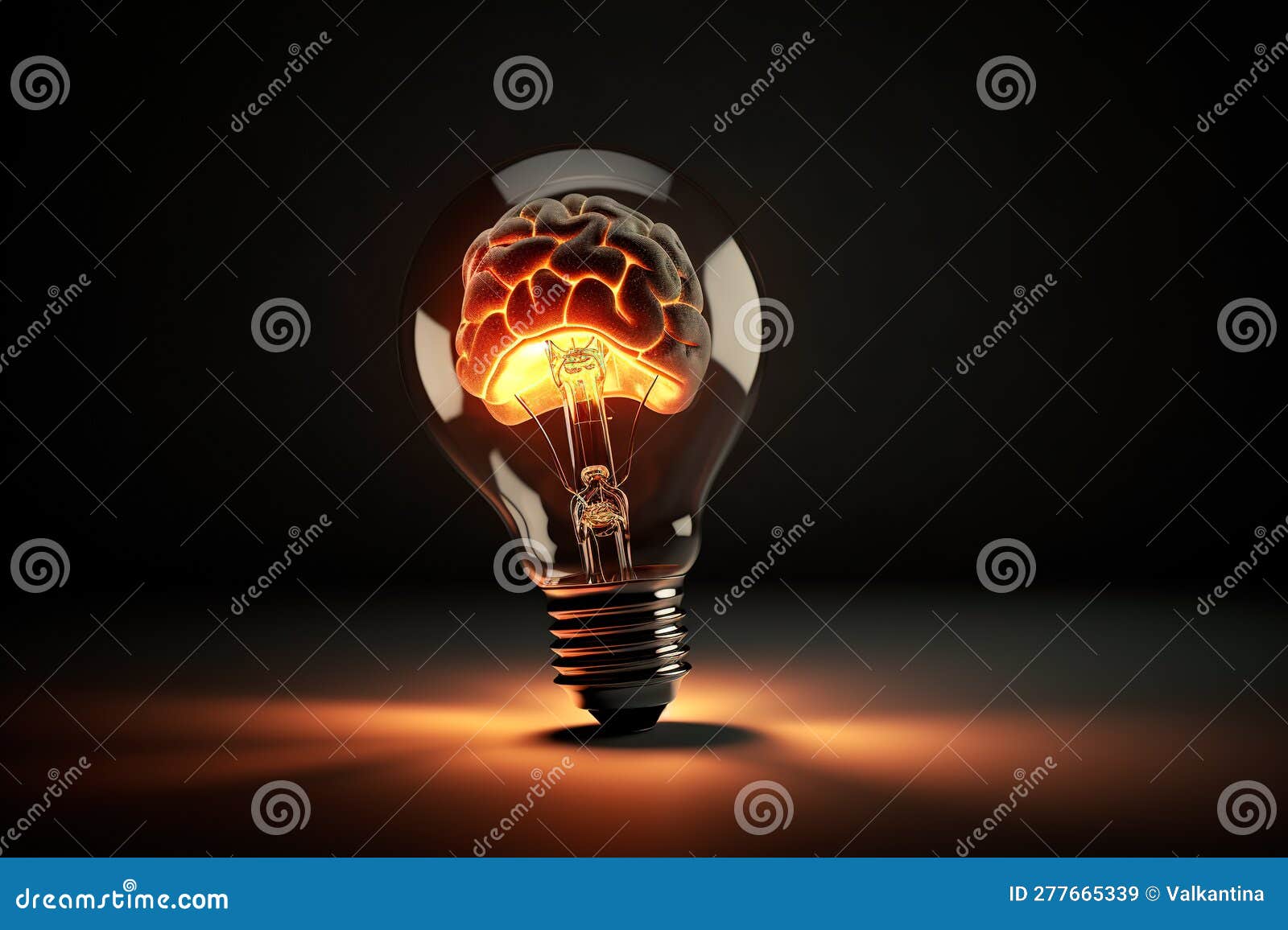 Knowledge is the Light. Burning Brain in Light Bulb in Total Darkness ...