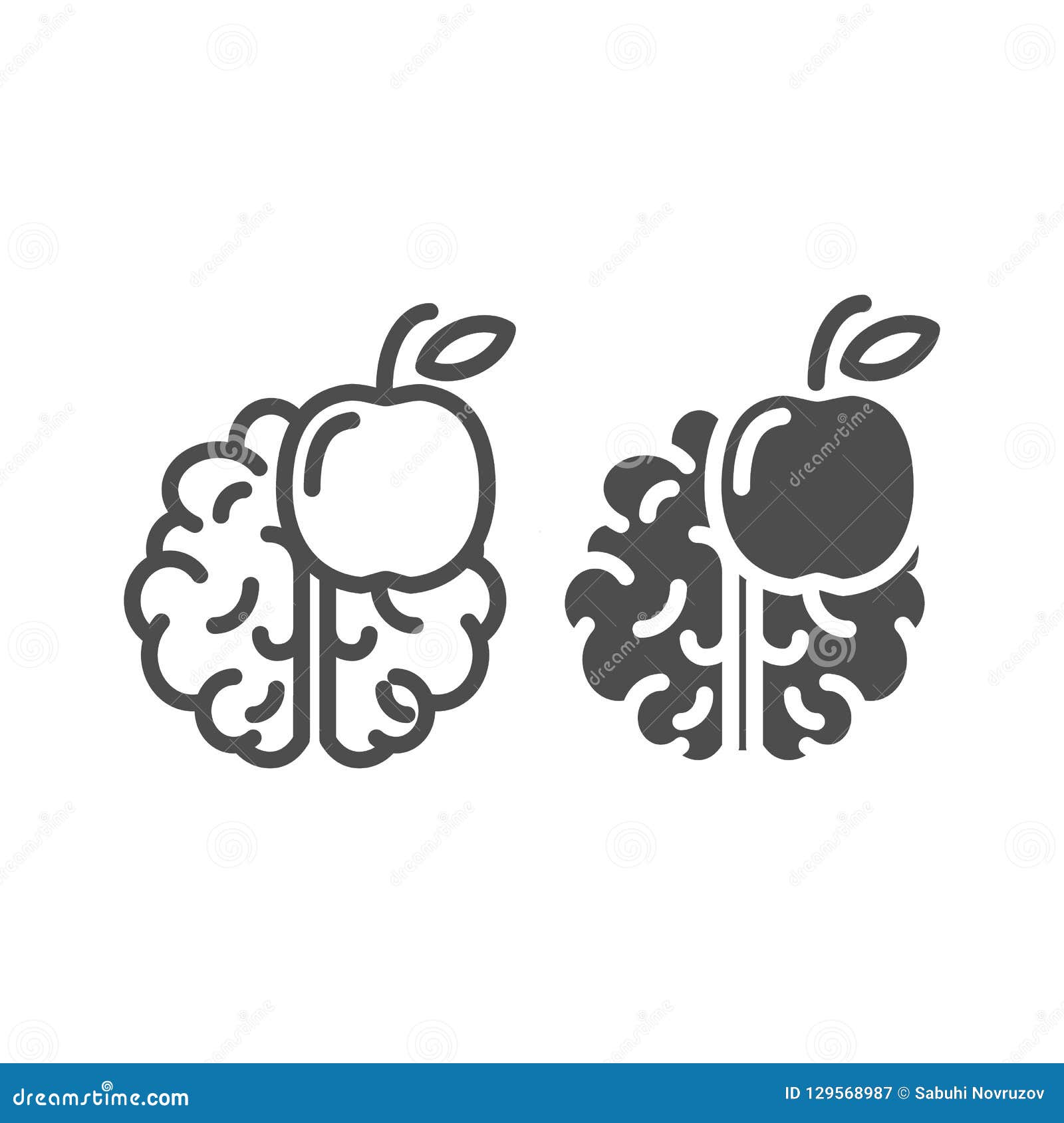 Knowledge Line and Glyph Icon. Brain and Apple Vector Illustration ...