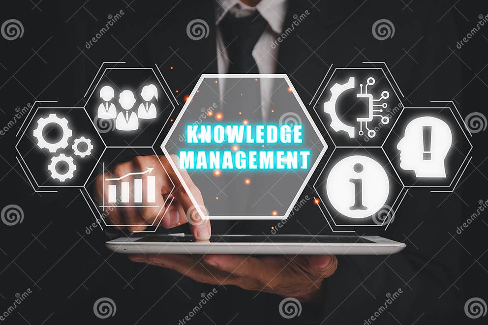 Businessman Using Digital Tablet with Knowledge Management Icon on Virtual Screen Stock Photo ...