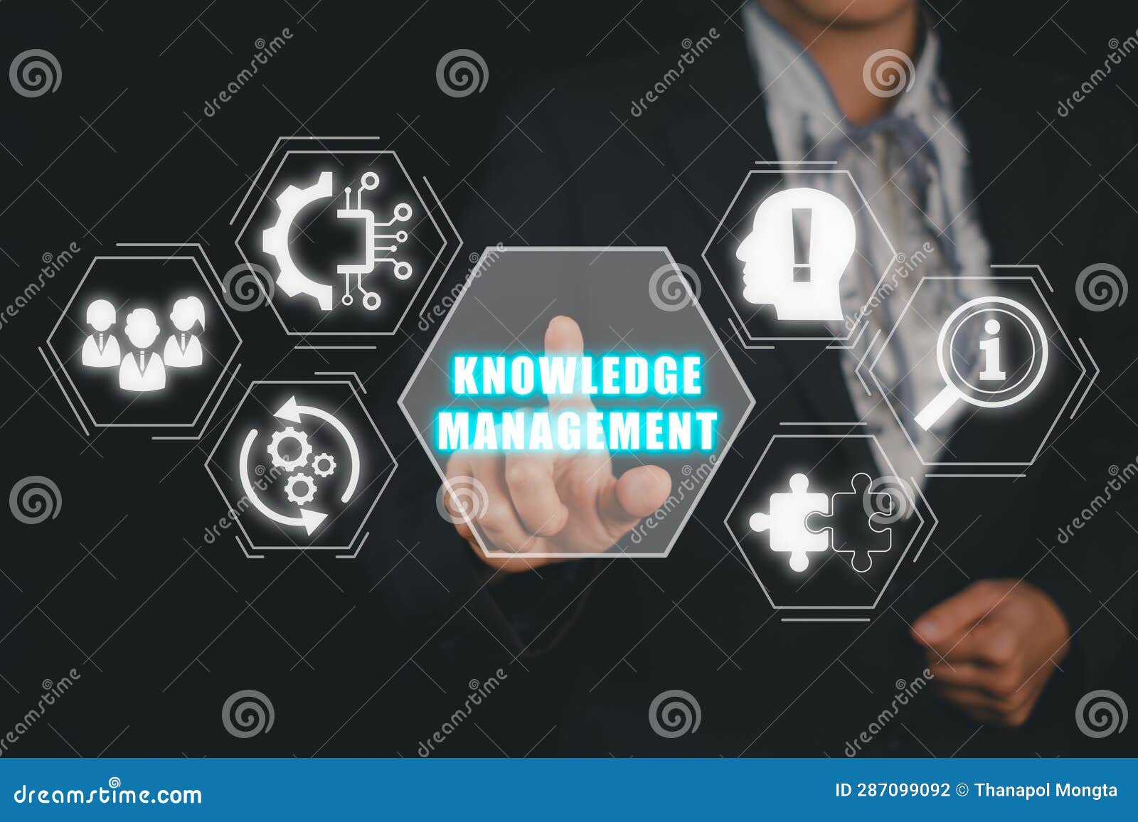 Businesswomanman Hand Touching Knowledge Management Icon on Virtual ...