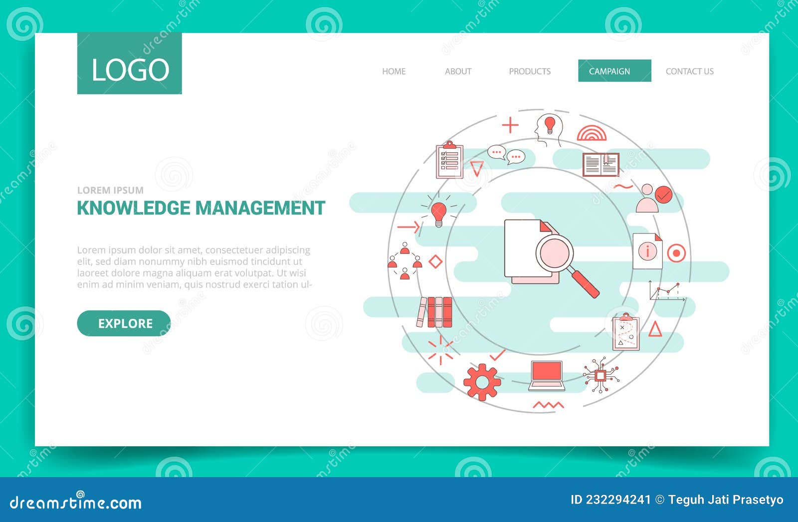 Knowledge Management Concept with Circle Icon for Website Template or ...