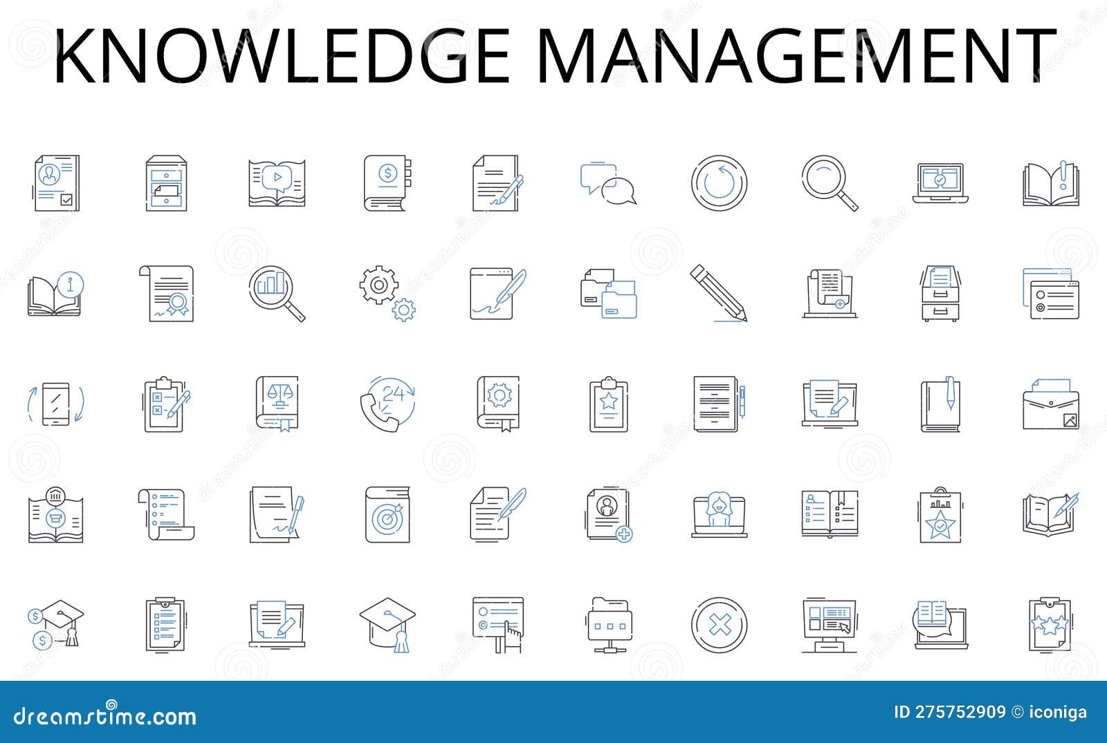 Knowledge Management Line Icons Collection. Virtual, Webinar, Remote ...